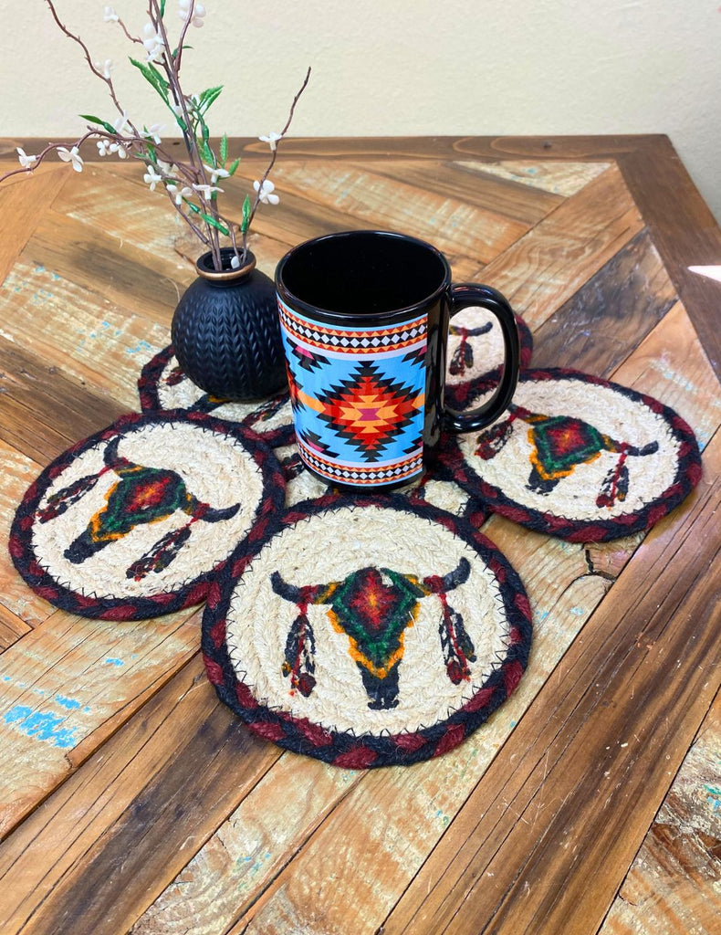 Braided Jute Coasters, Design #10 — El Paso Saddleblanket