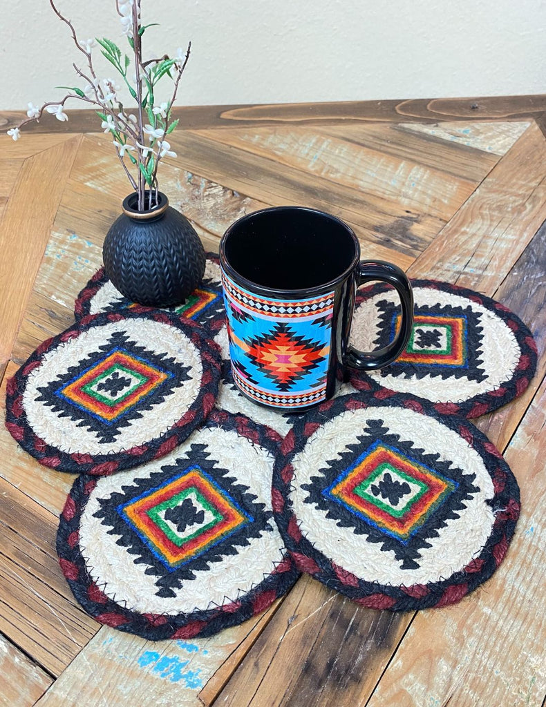 Braided Jute Coasters, Design #20 — El Paso Saddleblanket