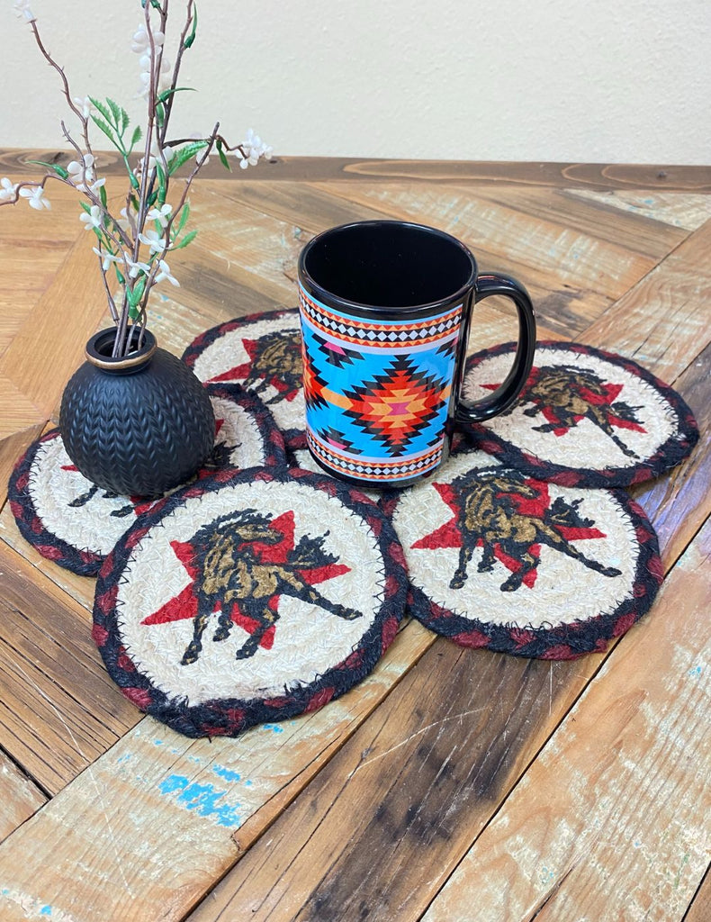 Braided Jute Coasters, Design #8 — El Paso Saddleblanket