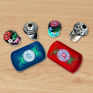 Ceramic Day of Dead Salt/Pepper Shaker w/Tray — El Paso Saddleblanket